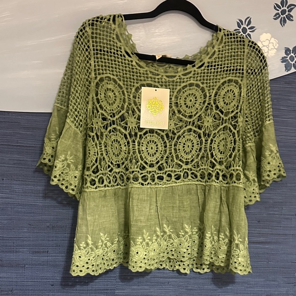 Sakkas | Tops | Sakkas Olive Crochet Lace Blouse | Poshmark